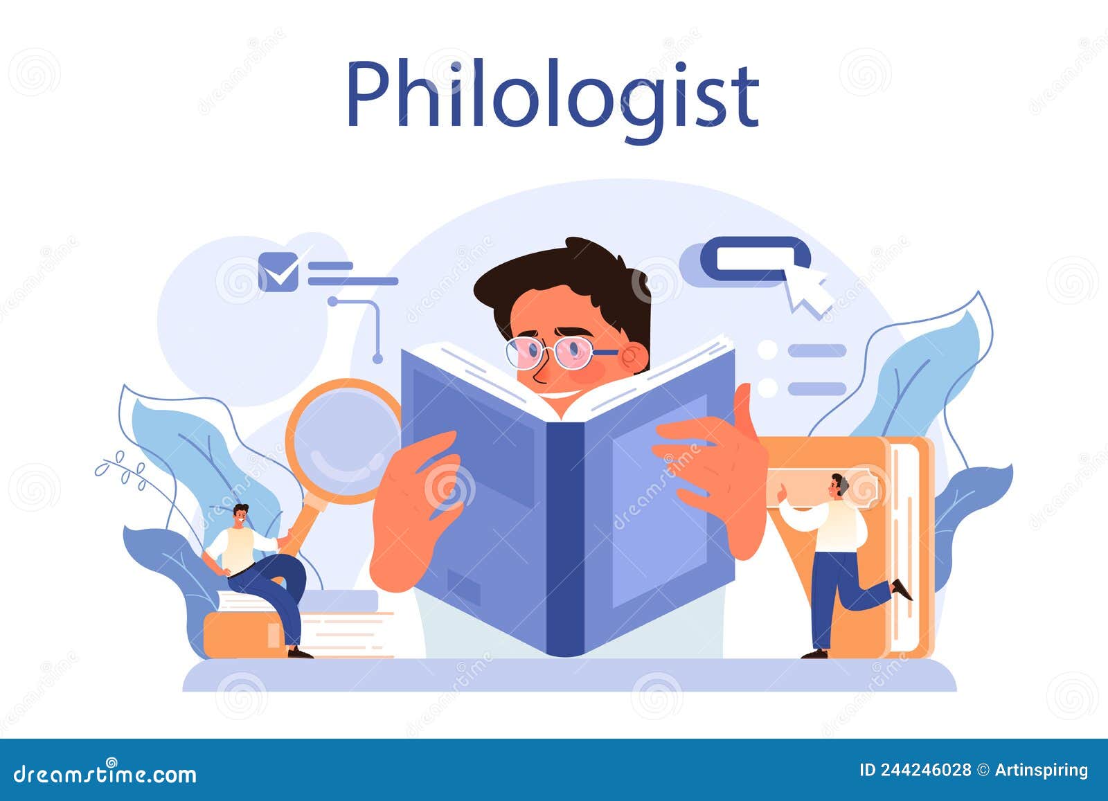 Philologist Concept. Scientific Study Of Language, Its History Vector ...