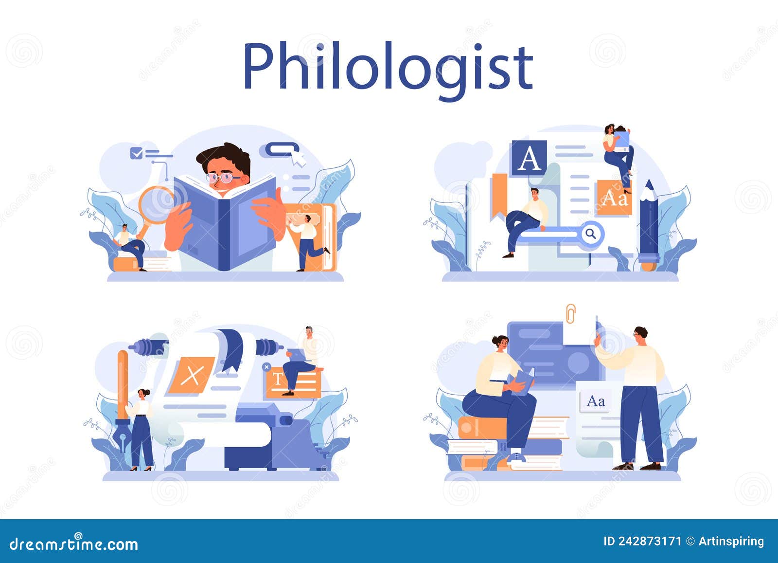 Philologist Concept. Scientific Study Of Language, Its History Vector ...