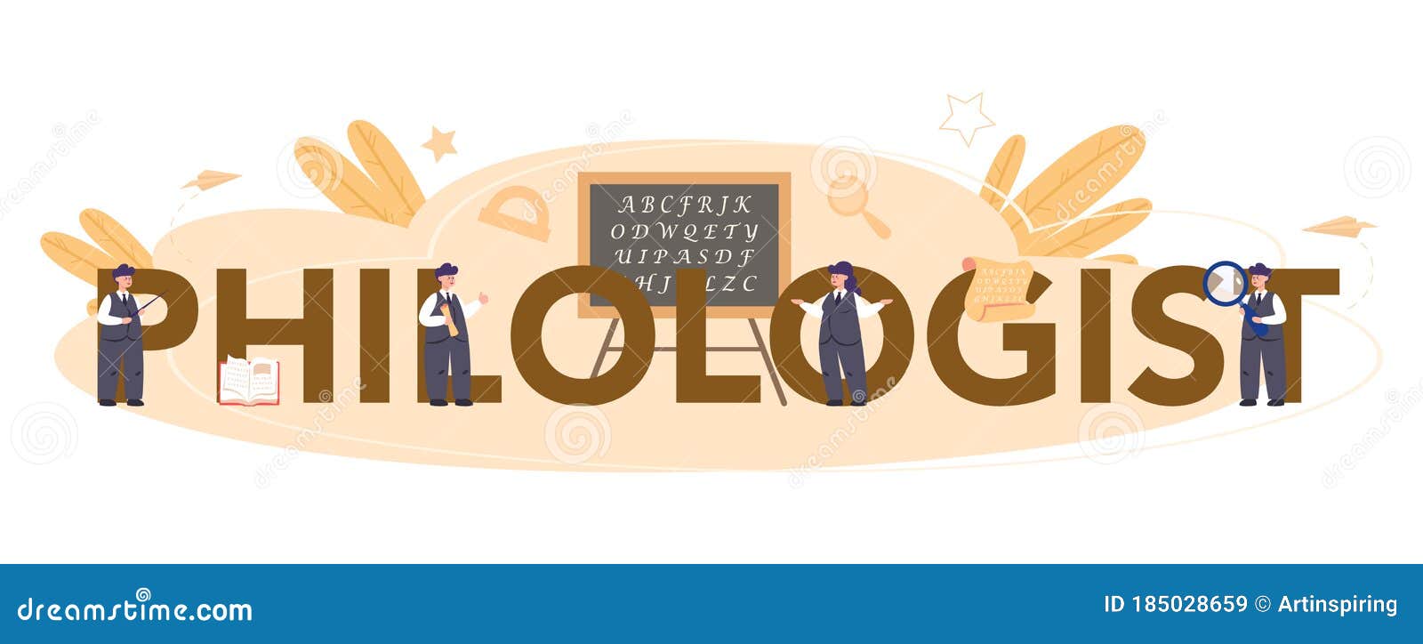 Philologist Typographic Header Concept. Professional Scientist Studying ...