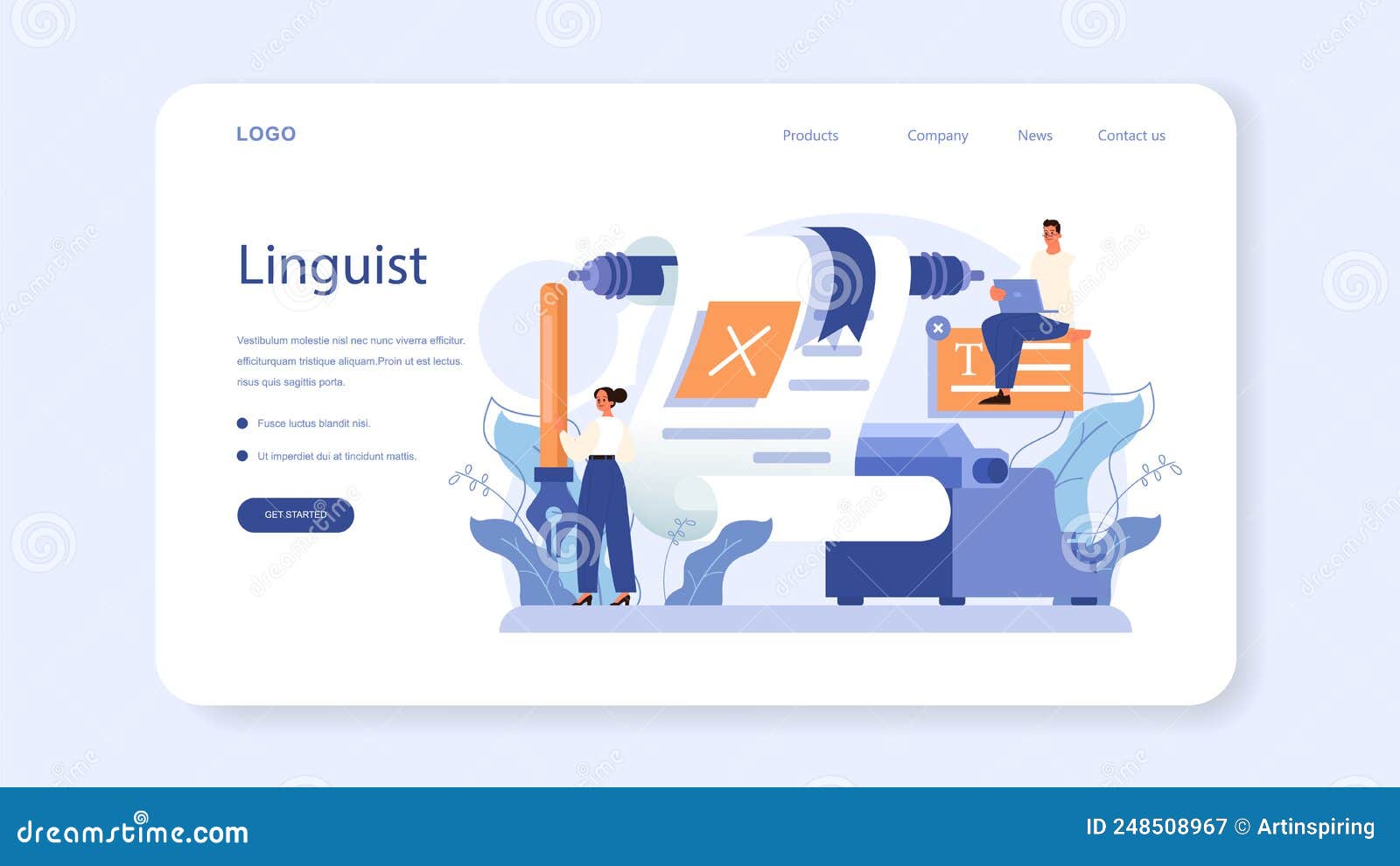 Philologist Web Banner Or Landing Page. Scientific Study Of Language ...