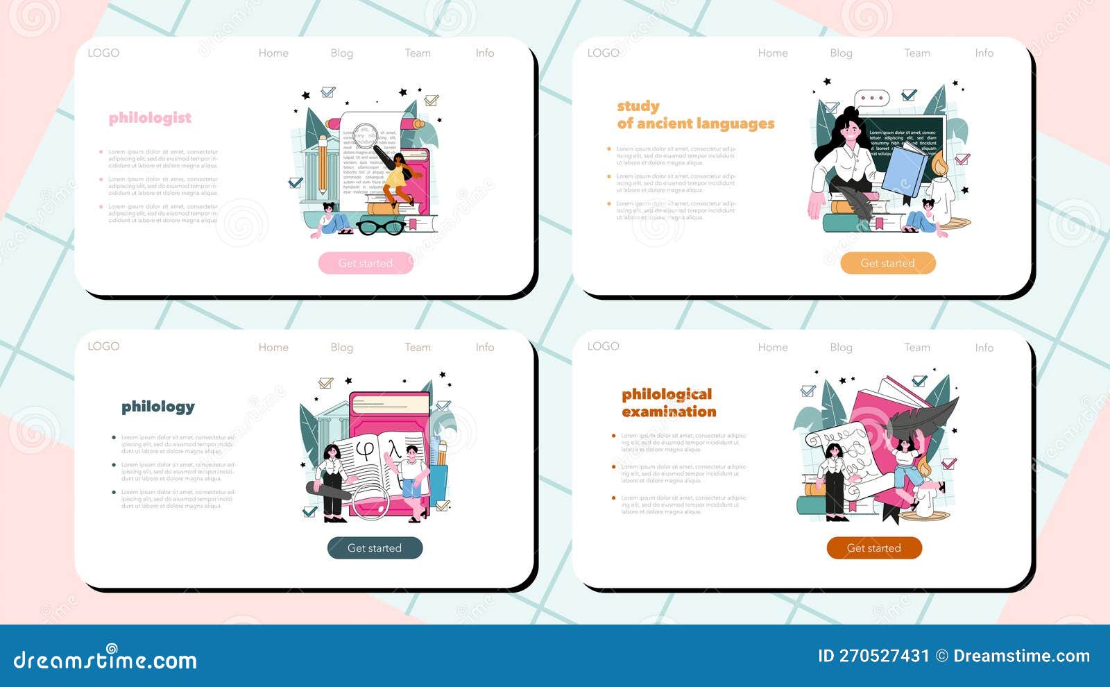 Philologist Web Banner or Landing Page Set. Scientific Study of ...