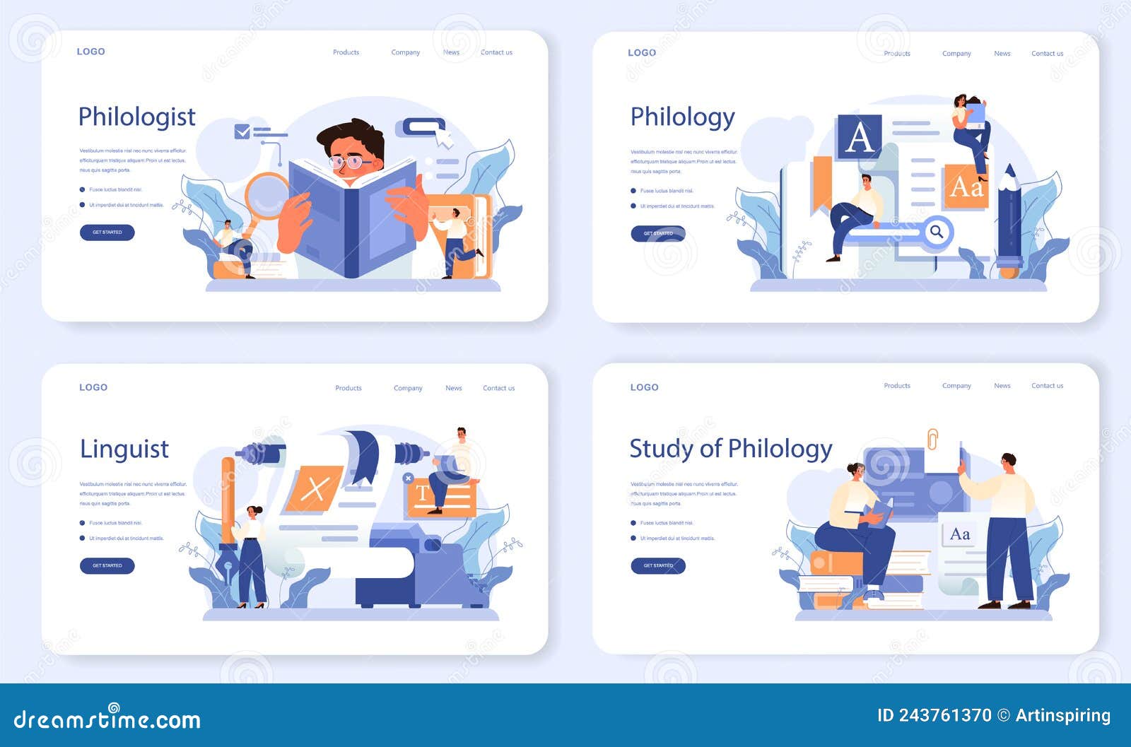 Philologist Web Banner Or Landing Page Set. Scientific Study Of ...