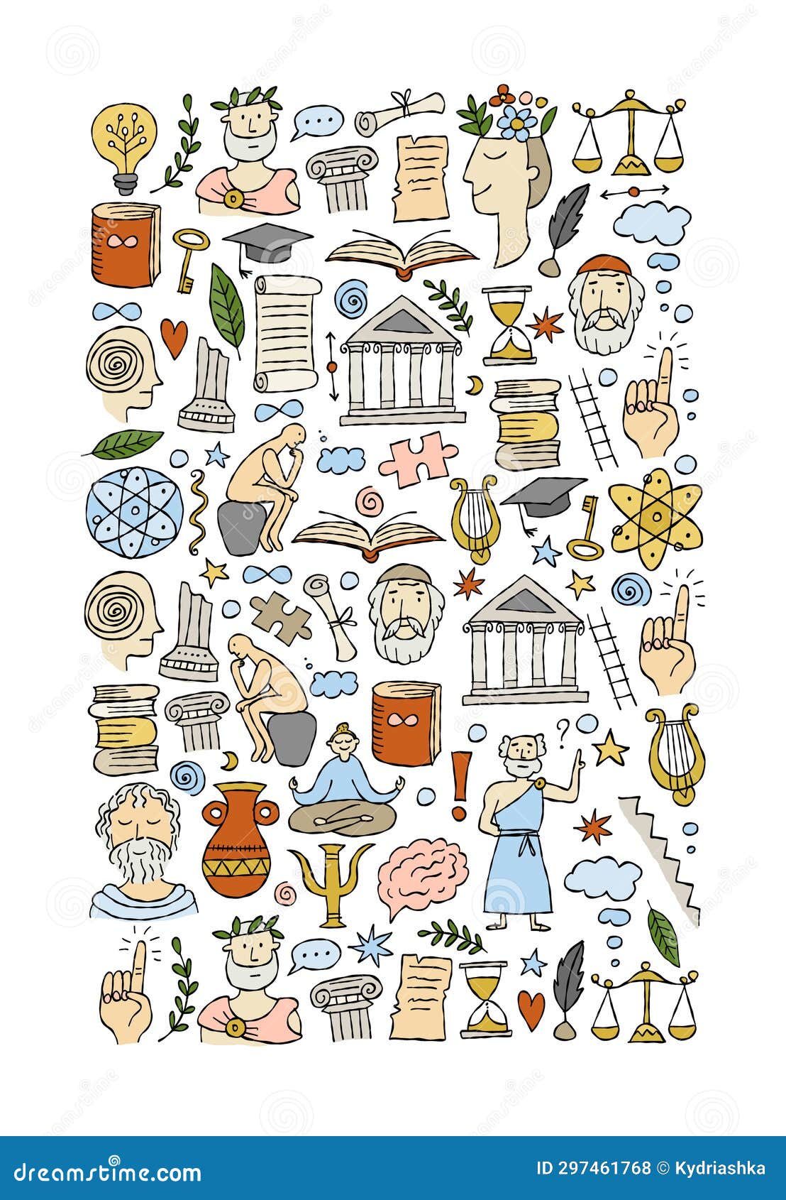Philosophy Concept Art, Hand-drawn Philosophers and Elements. Vertical ...