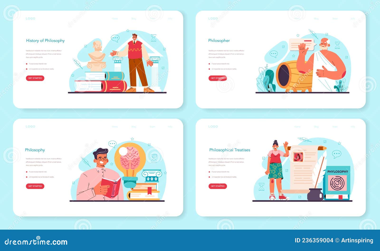 Philosophy Web Banner or Landing Page Set. Ancient Study of General ...