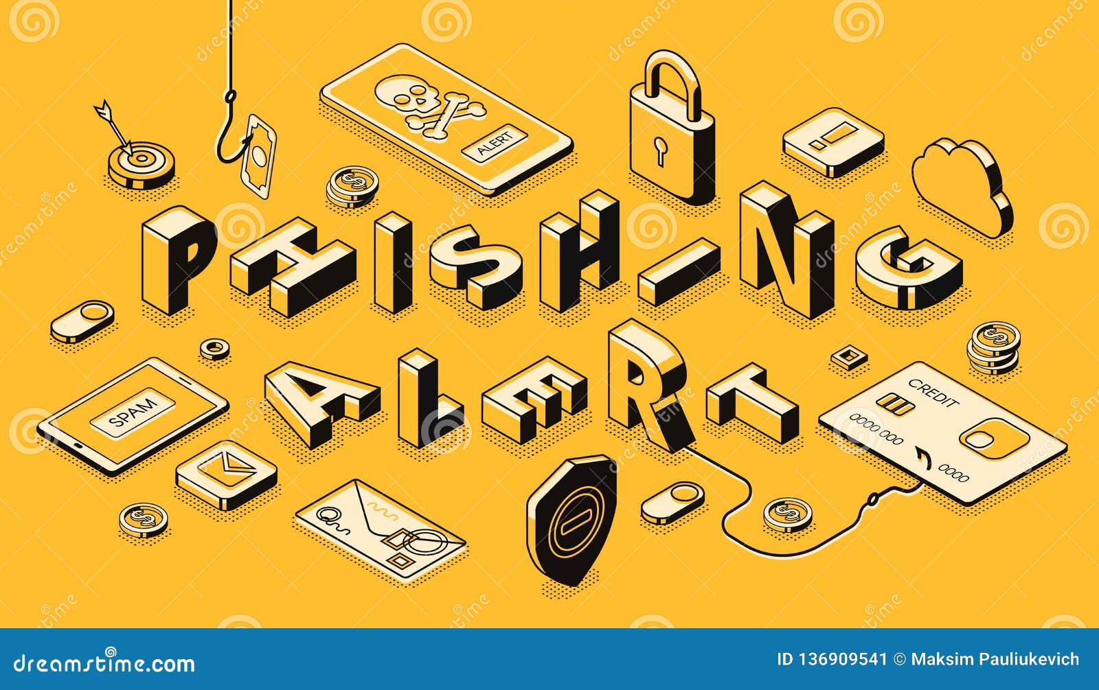 Phishing Alert Isometric Projection Vector Concept Stock Vector ...