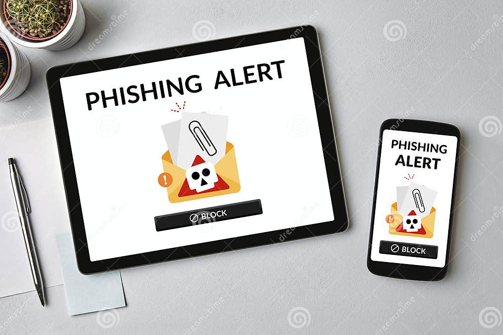 Phishing Alert on Tablet and Smartphone Screen Stock Image - Image of ...
