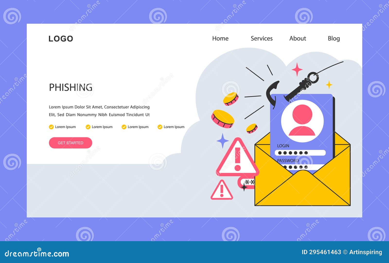 Phishing Data Theft Technology Web Banner or Landing Page. Cyber Attack ...