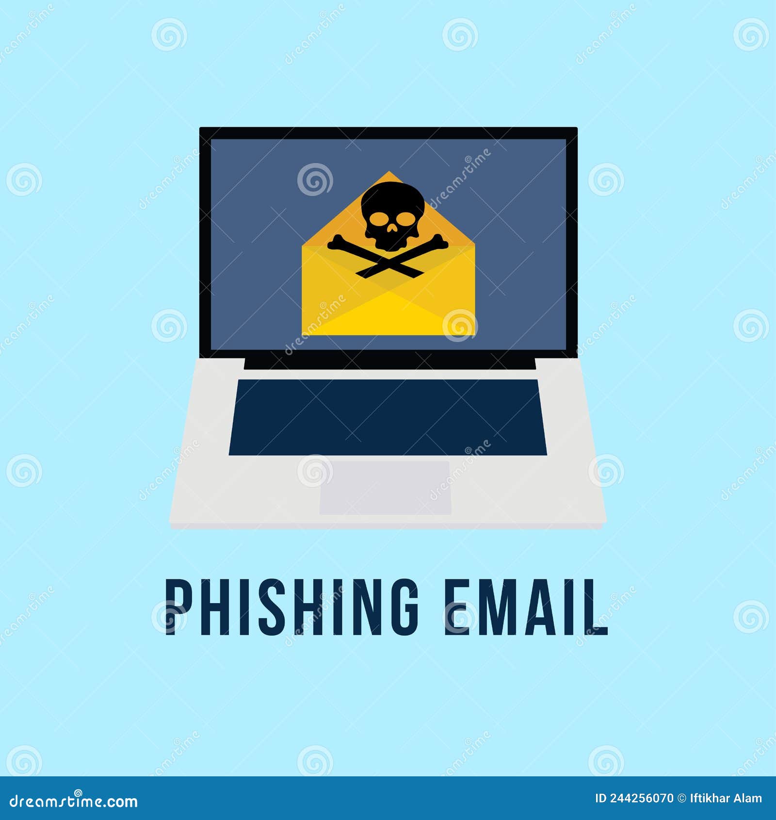 Phishing Email with a Skull Sign Vector. Computer Hacker Spam Mail ...