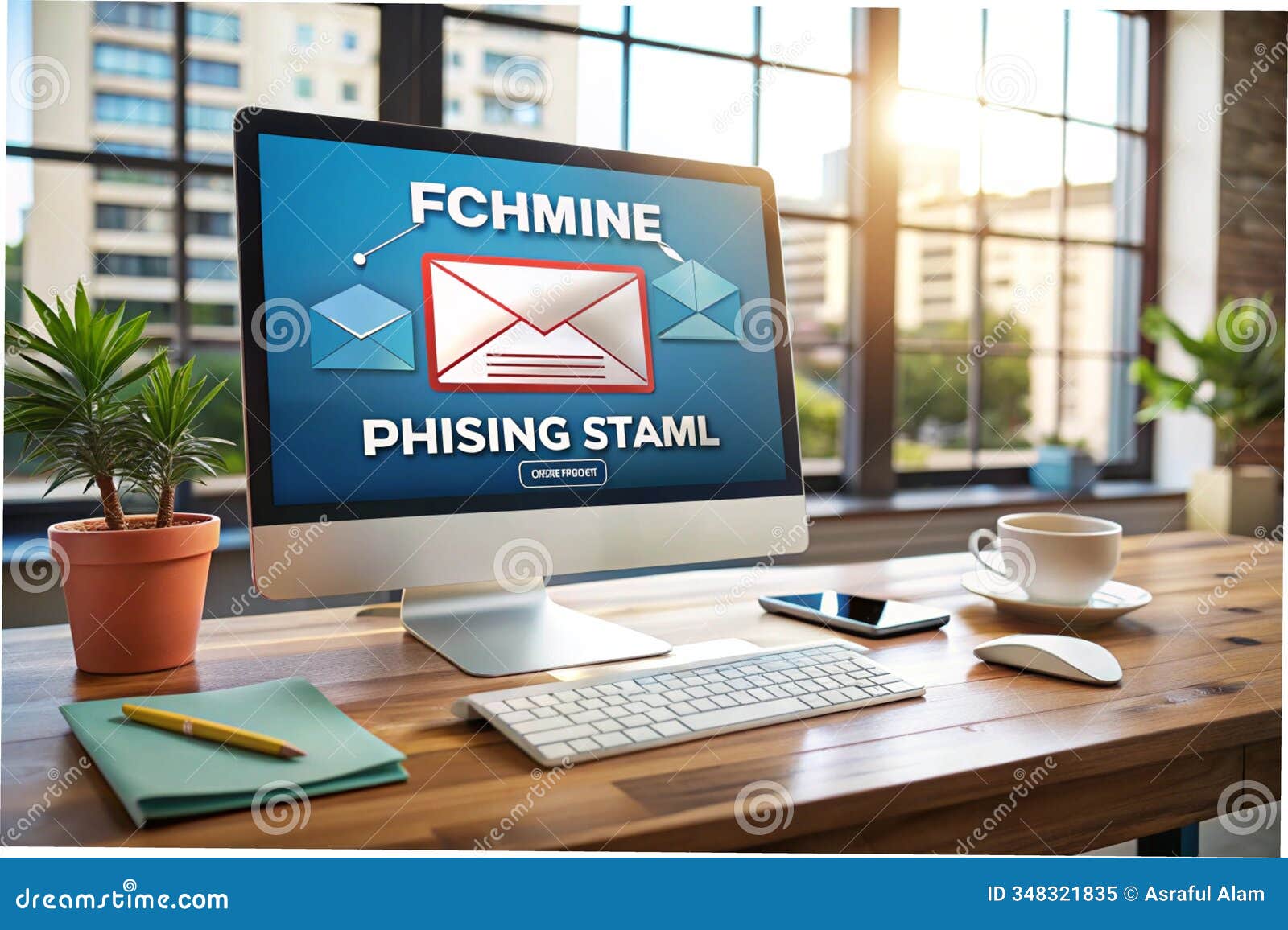 Phishing Scam Concept with a Computer Screen Showing a Fraudulent Email ...