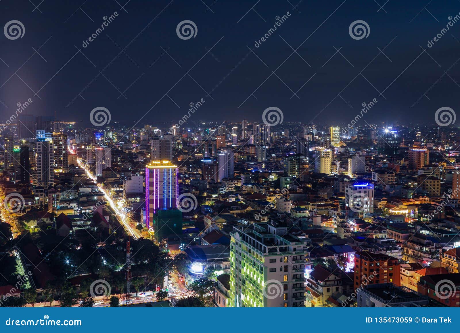 Phnom Penh Overview at Nighttime Stock Image - Image of night ...