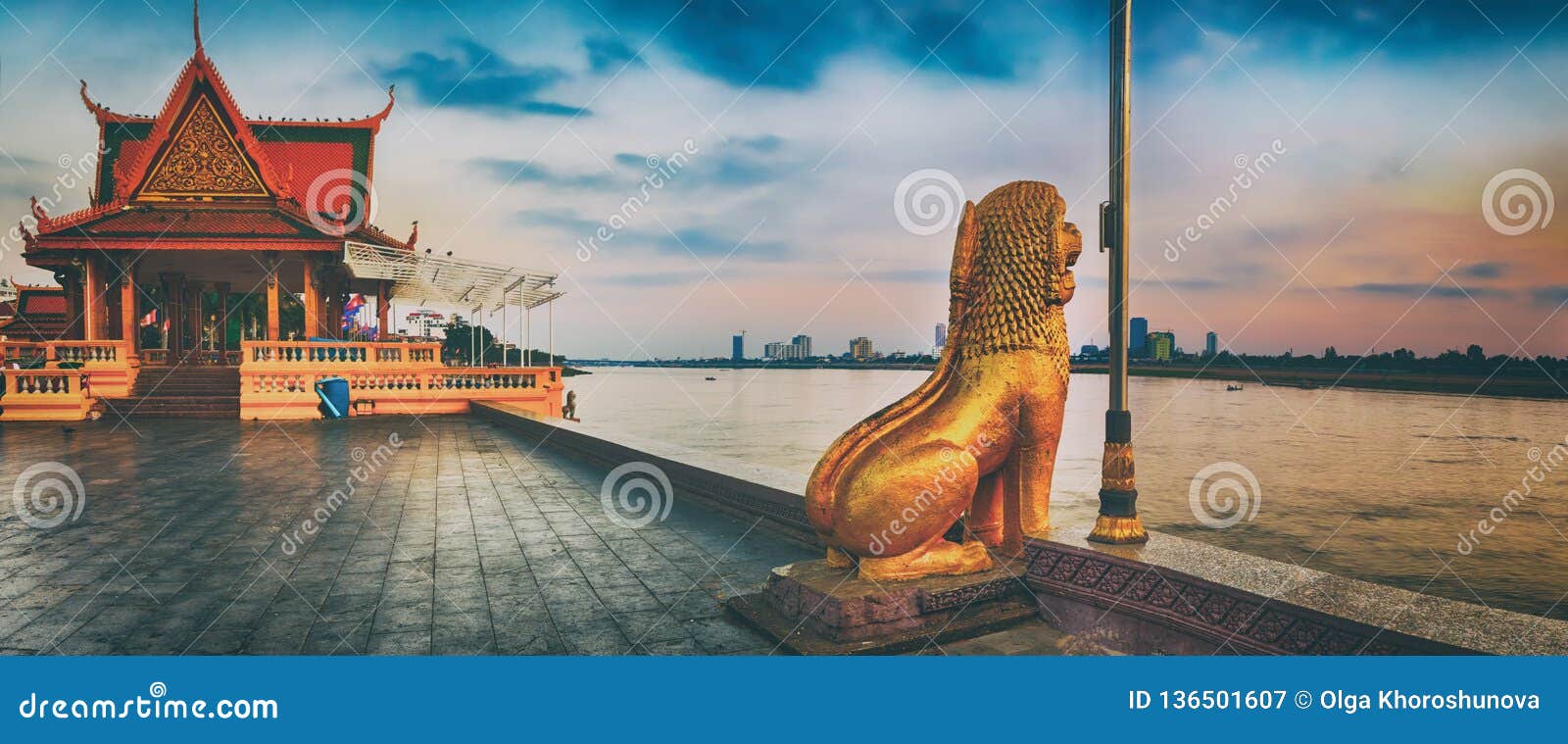 Phnom Penh Riverside. Cambodia. Panorama Stock Image - Image of ...