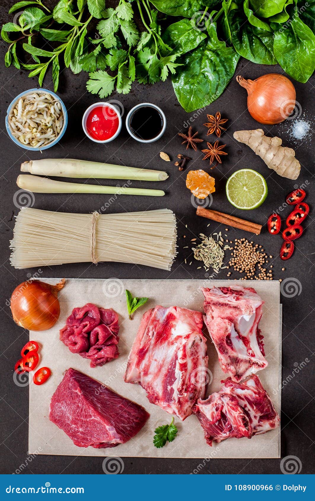 Pho Bo Soup Ingredients stock photo. Image of herb, background - 108900966