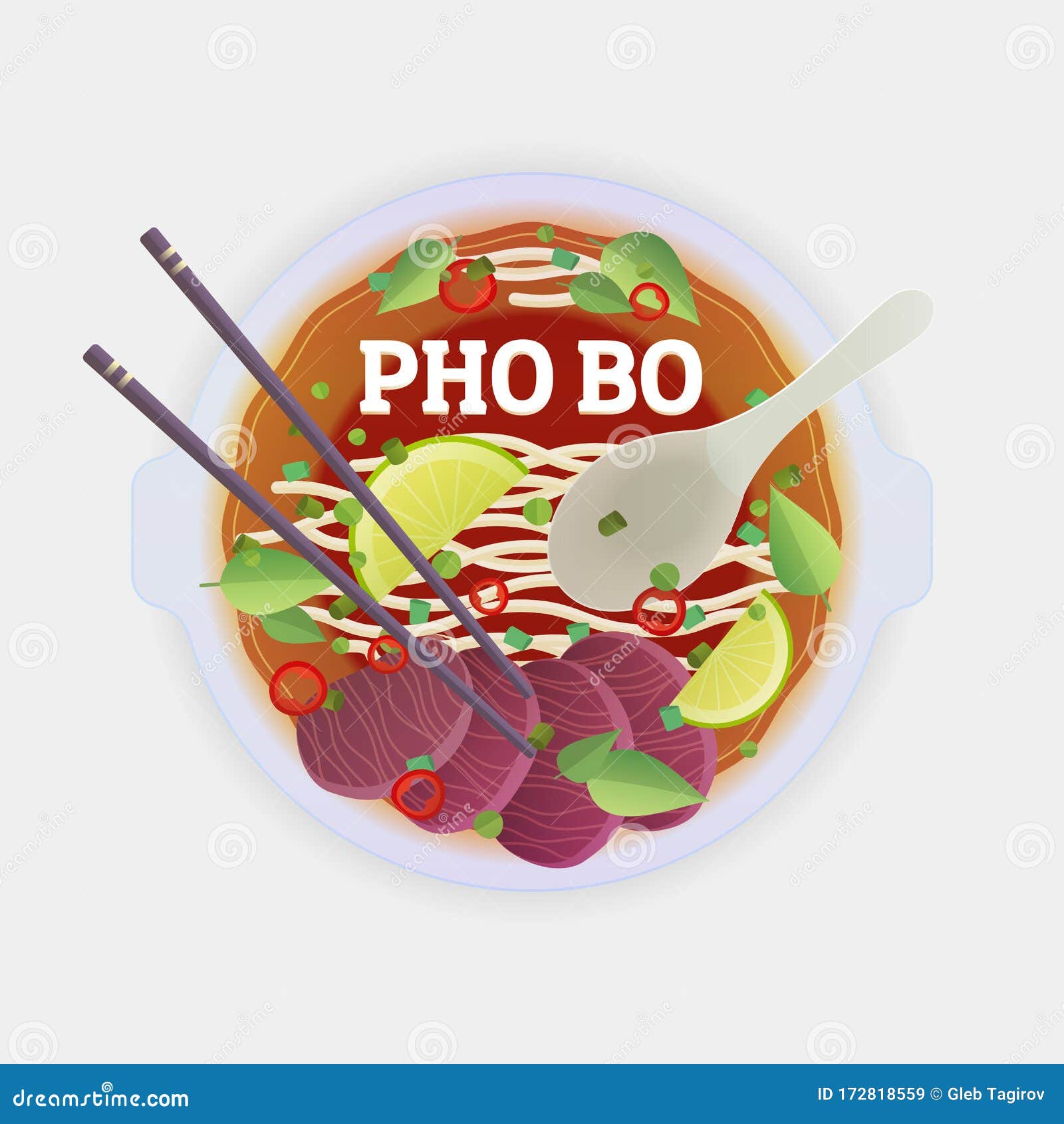 Pho Bo Vietnamese Soup With Beef And Rice Noodles. Isolated Vector ...