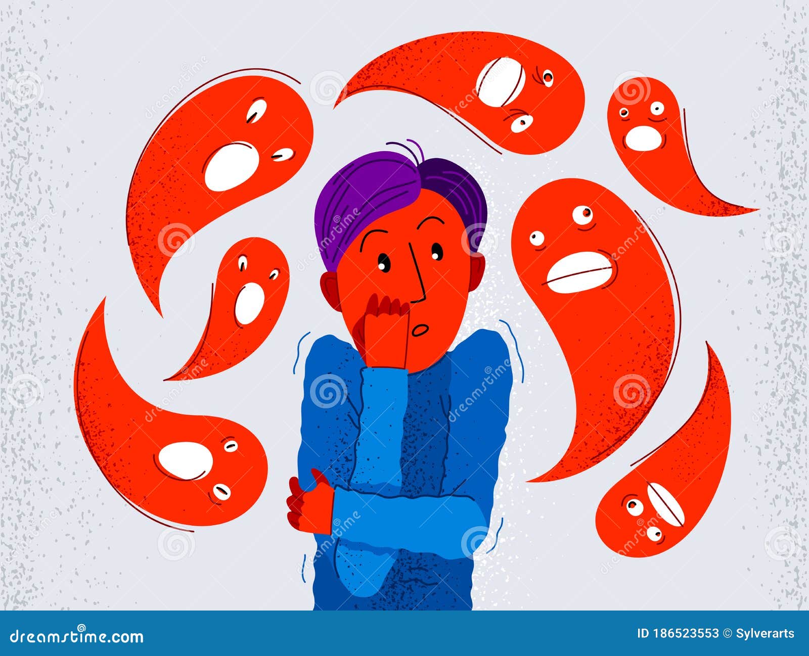 Phobia of Ghosts and Spirits Paranormal Vector Illustration, Boy Scared ...