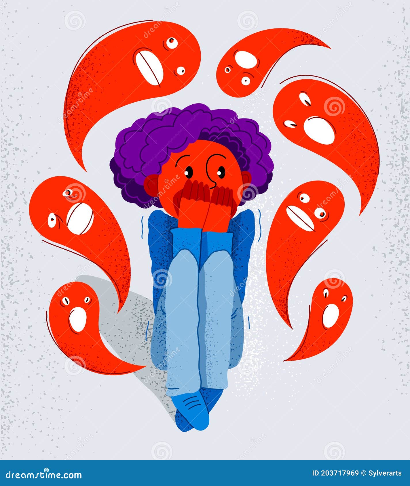 Phobia of Ghosts and Spirits Paranormal Vector Illustration, Boy Scared ...