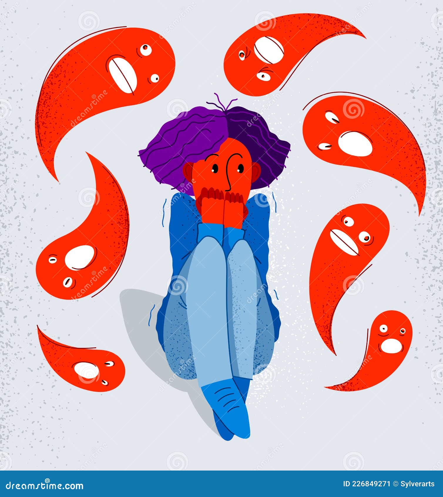 Phobia of Ghosts and Spirits Paranormal Vector Illustration, Girl ...