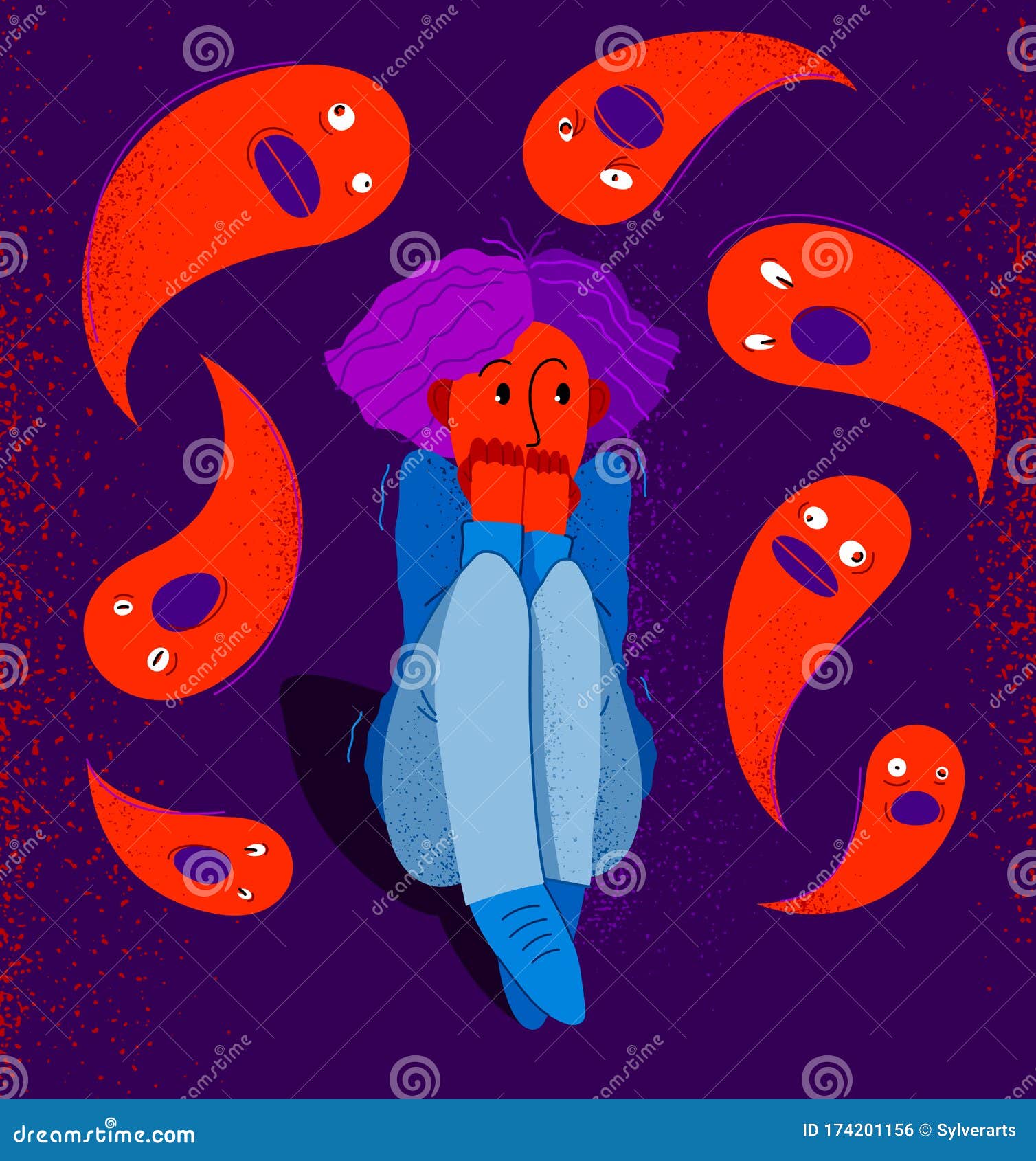Phobia of Ghosts and Spirits Paranormal Vector Illustration, Girl ...