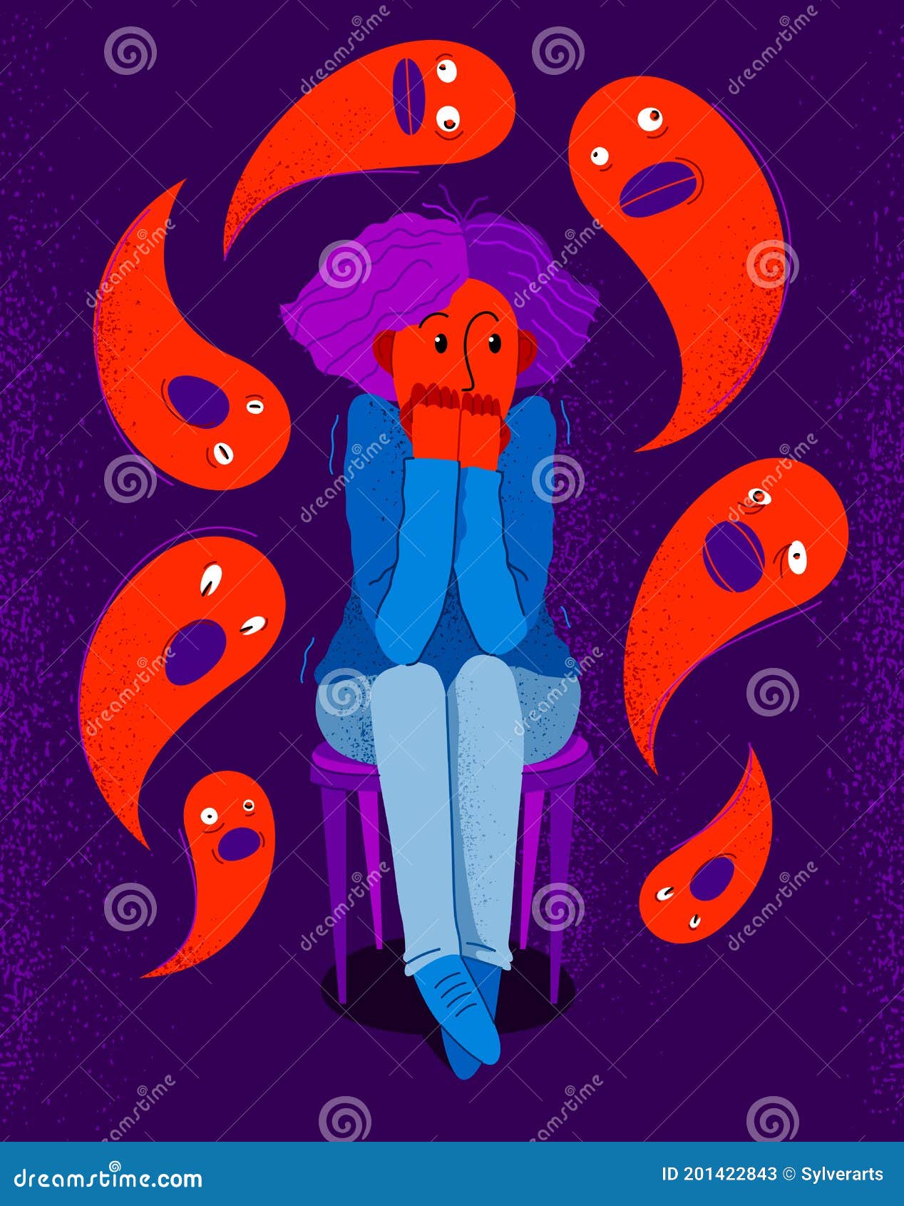 Phobia of Ghosts and Spirits Paranormal Vector Illustration, Girl ...