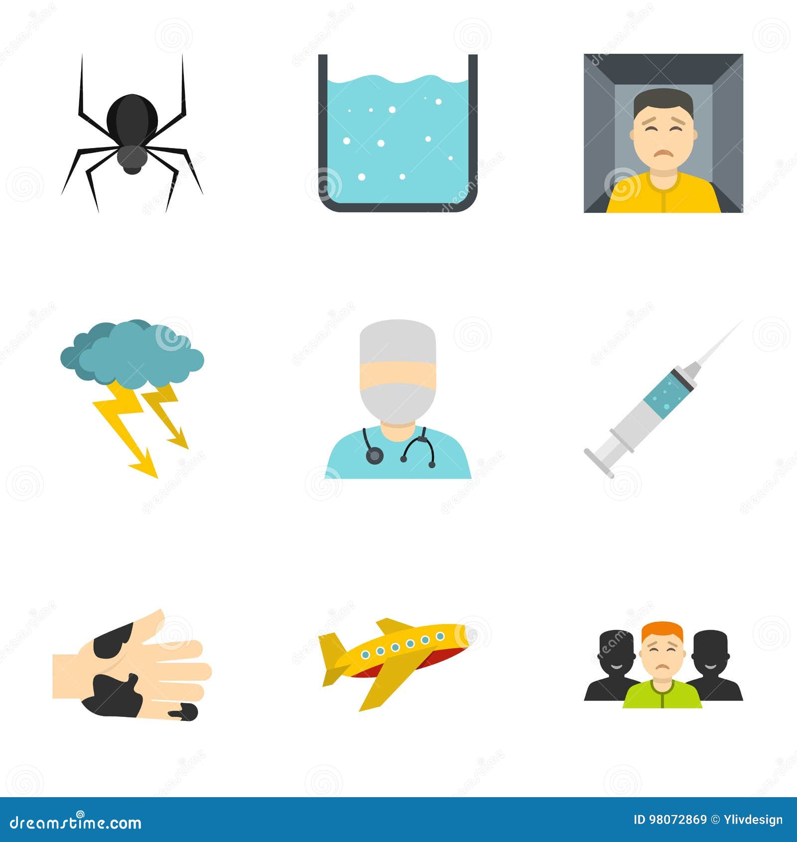 Phobia Symbols Icon Set, Flat Style Stock Vector - Illustration of ...