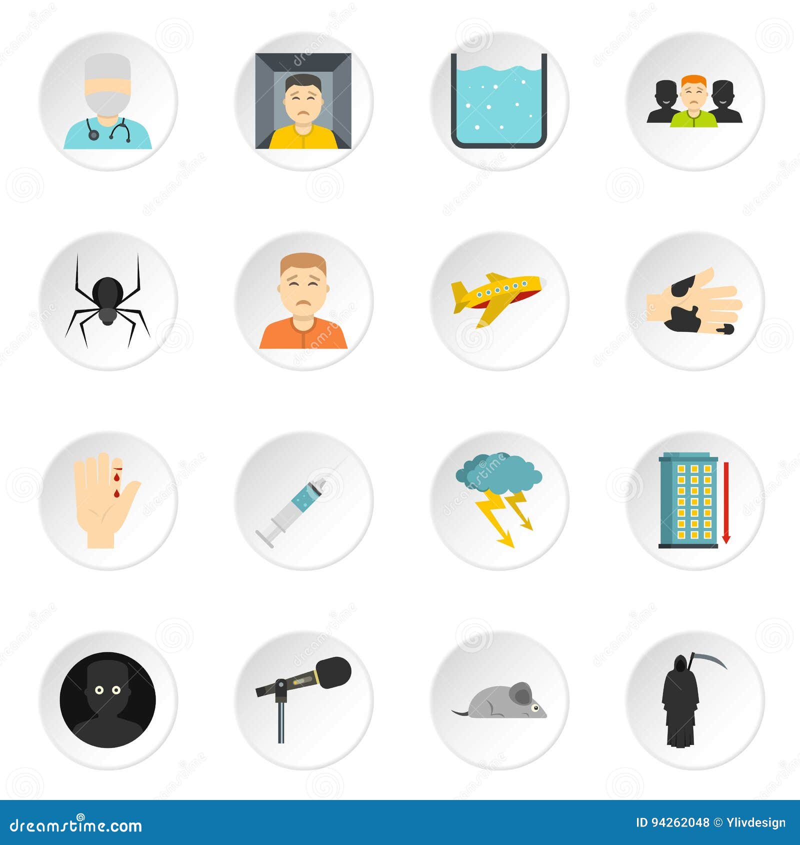 Phobia Symbols Icons Set in Flat Style Stock Vector - Illustration of ...