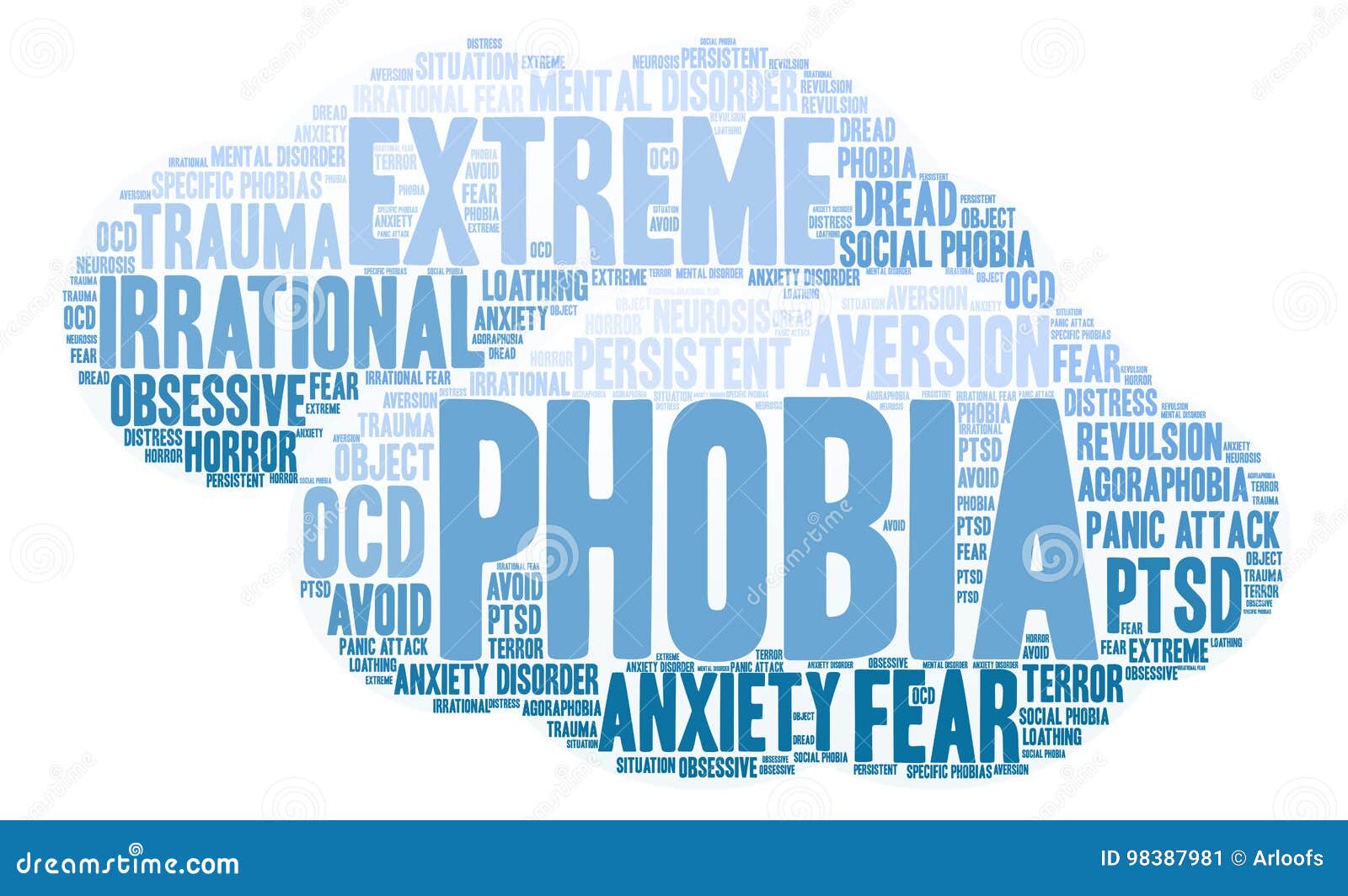 Phobia Word Cloud stock vector. Illustration of obsessive - 98387981