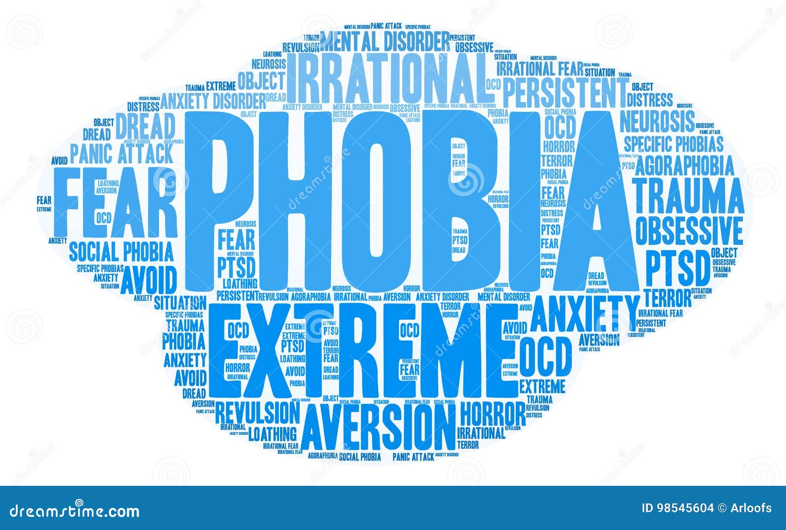 Phobia Word Cloud stock vector. Illustration of mental - 98545604