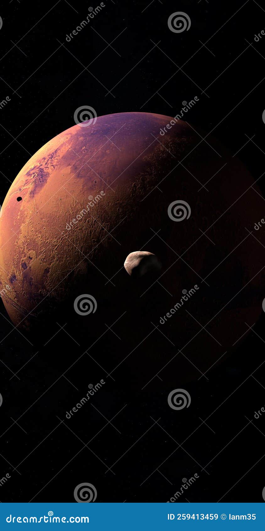 Phobos and Deimos, Mars I and Mars II, Orbiting Around Mars Planet. 3d ...