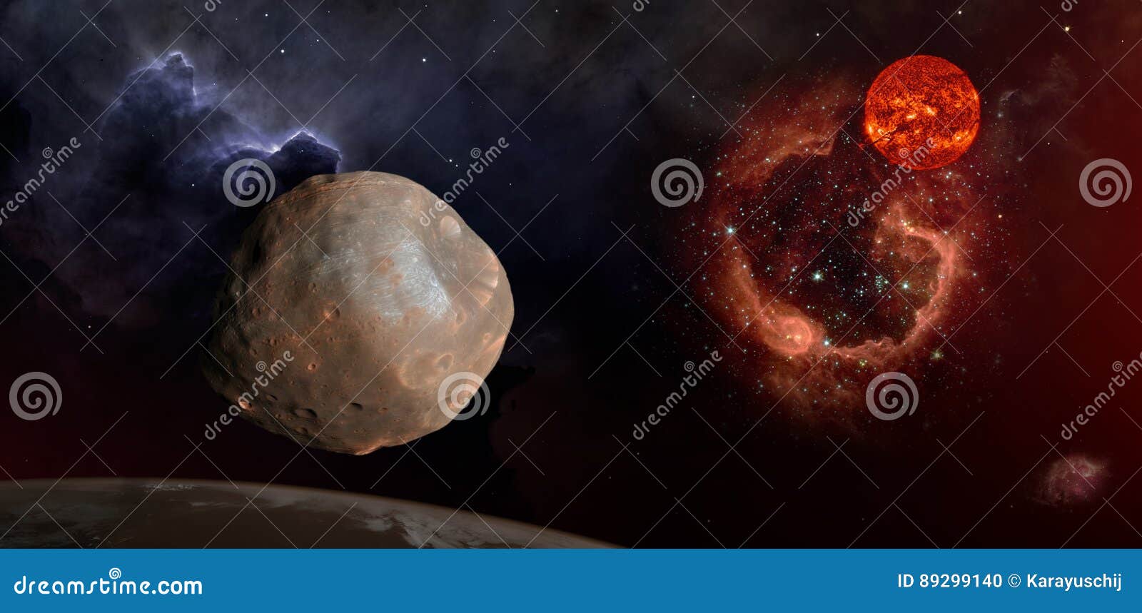 Phobos in the Space Over Mars Stock Photo - Image of composition, star ...