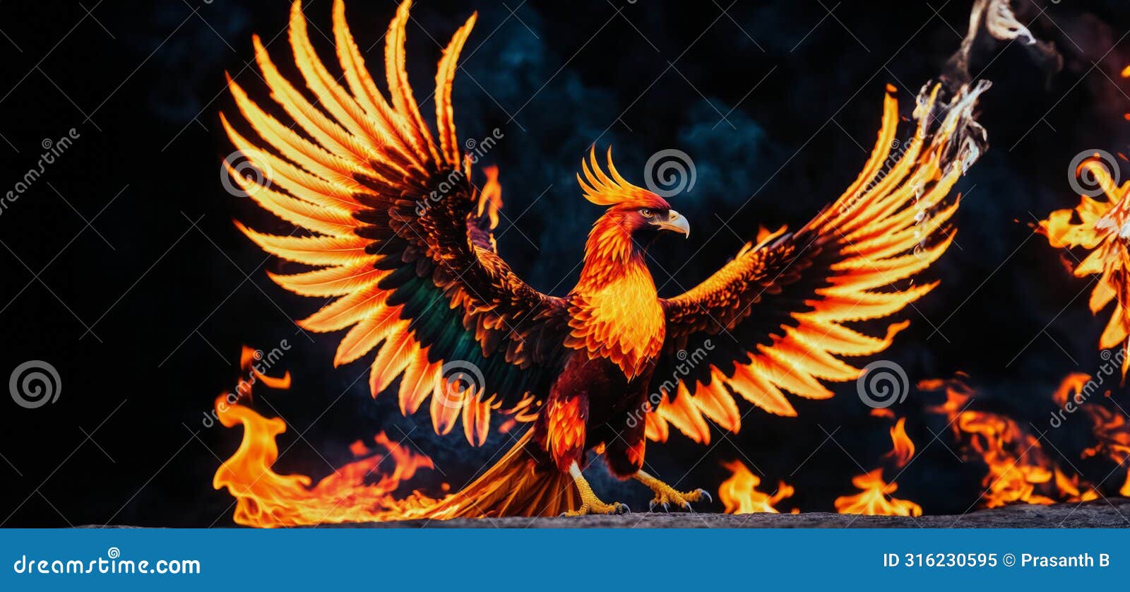 Phoenix Arising from the Flames Stock Illustration - Illustration of ...
