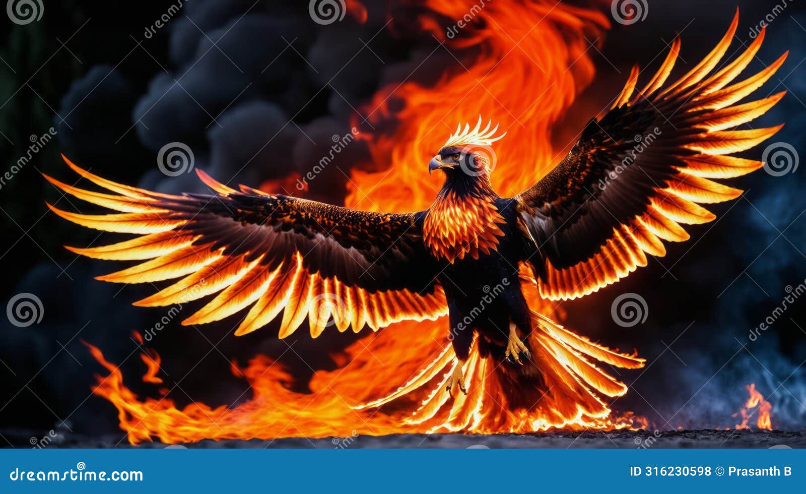 Phoenix Arising from the Flames Stock Illustration - Illustration of ...