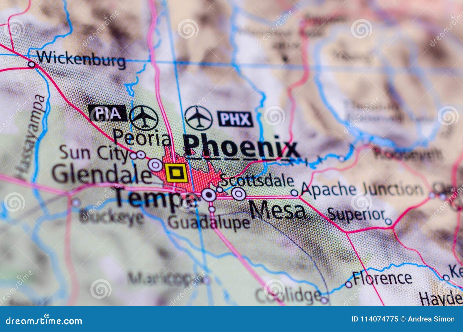 Phoenix, Arizona en mapa imagen de archivo. Imagen de situado - 114074775
