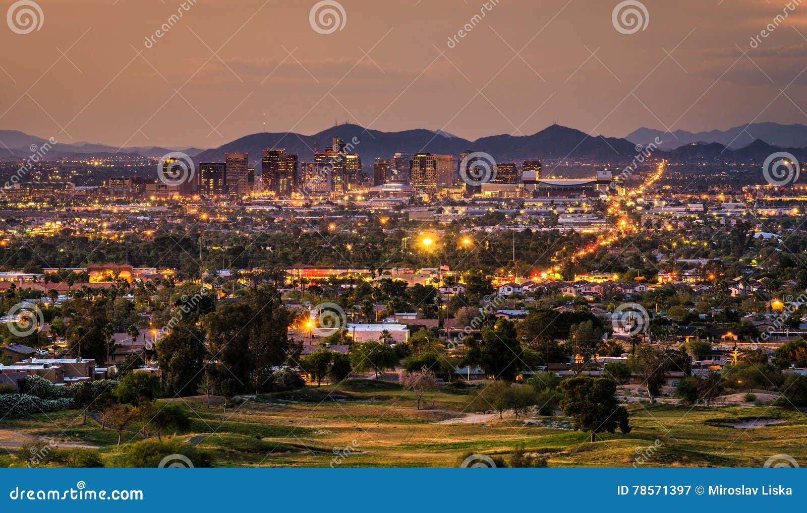 Phoenix Arizona Skyline at Sunset Stock Image - Image of architecture ...