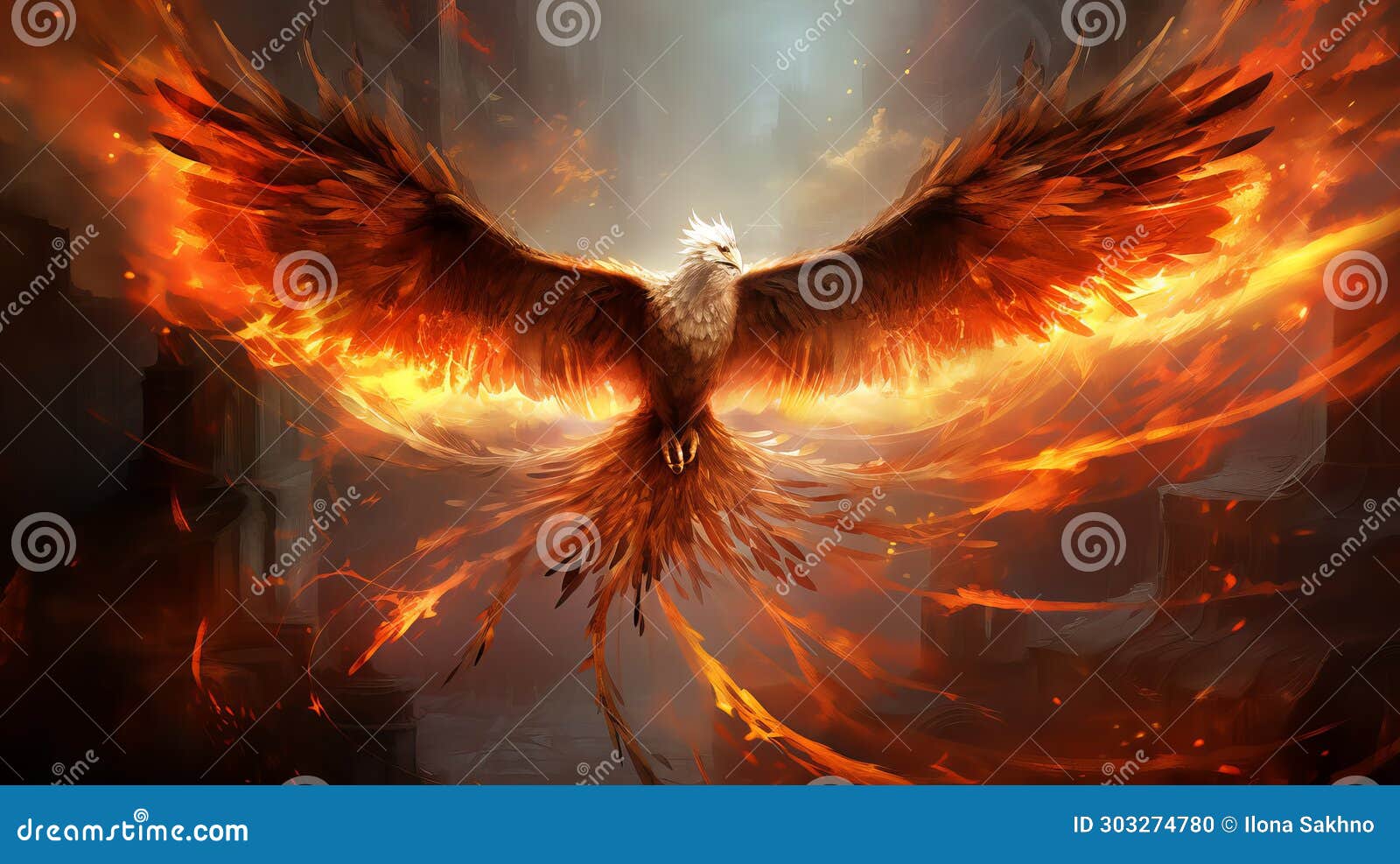Phoenix Arrising from the Flames Stock Illustration - Illustration of ...