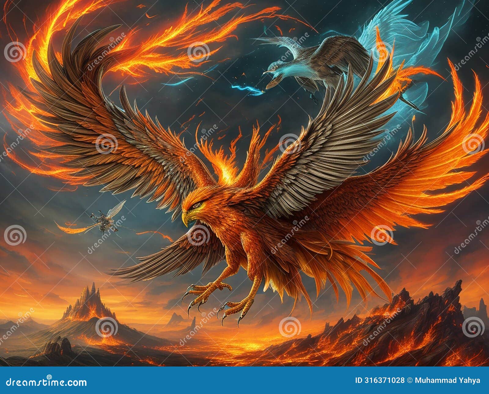 Phoenix Bird with Flaming Wings and Tail Stock Illustration ...