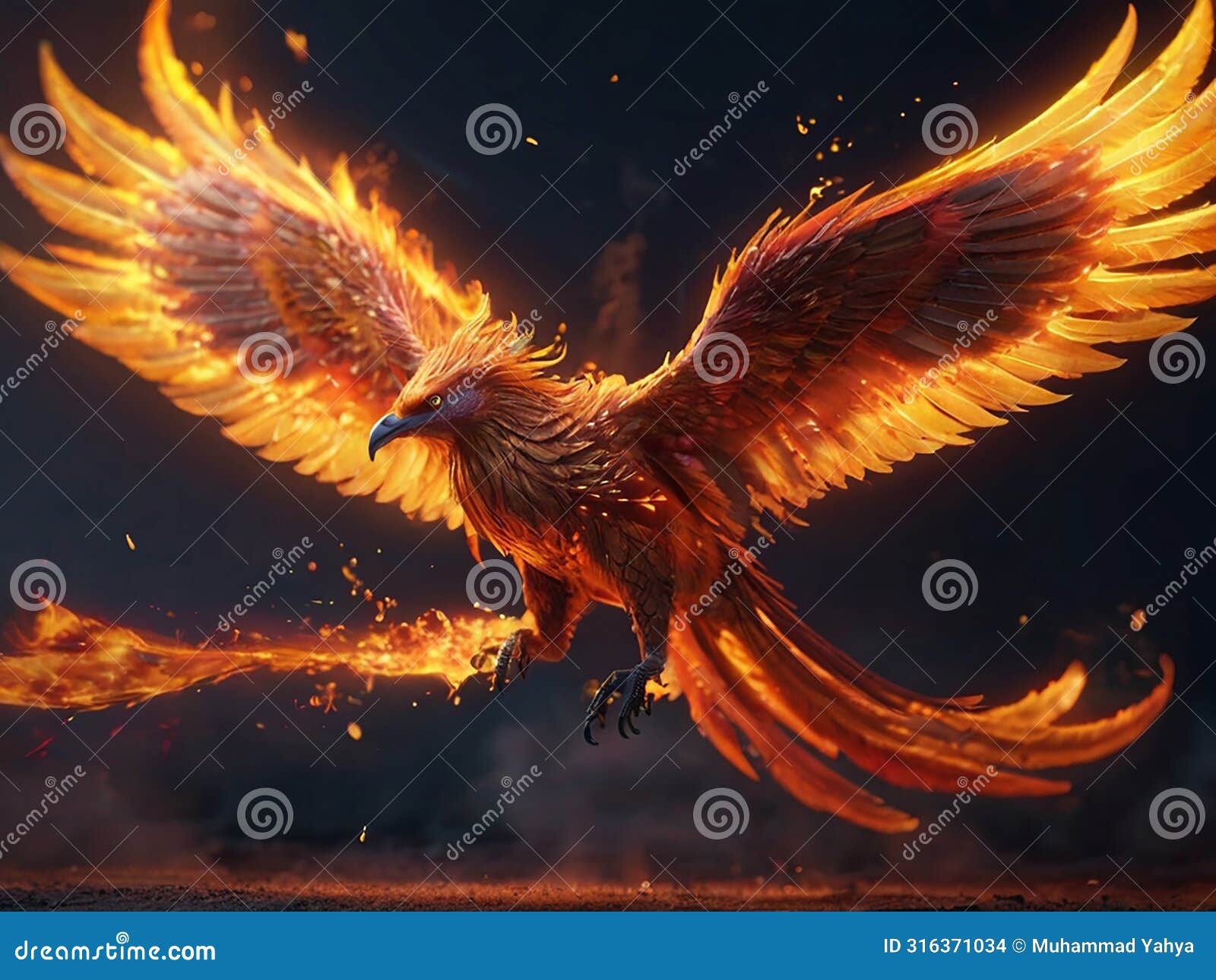 Phoenix Bird with Flaming Wings and Tail Stock Illustration ...