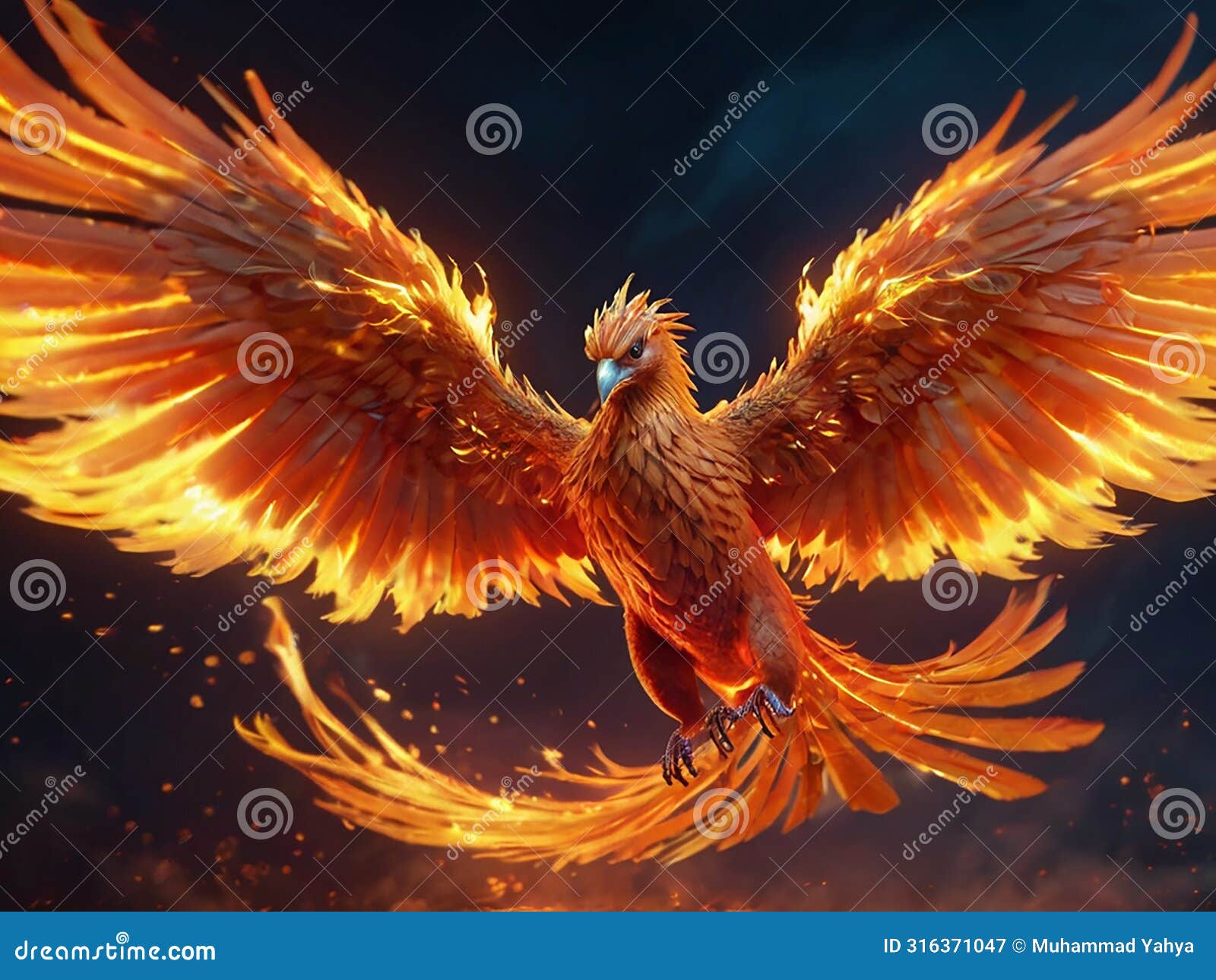 Phoenix Bird with Flaming Wings and Tail Stock Illustration ...