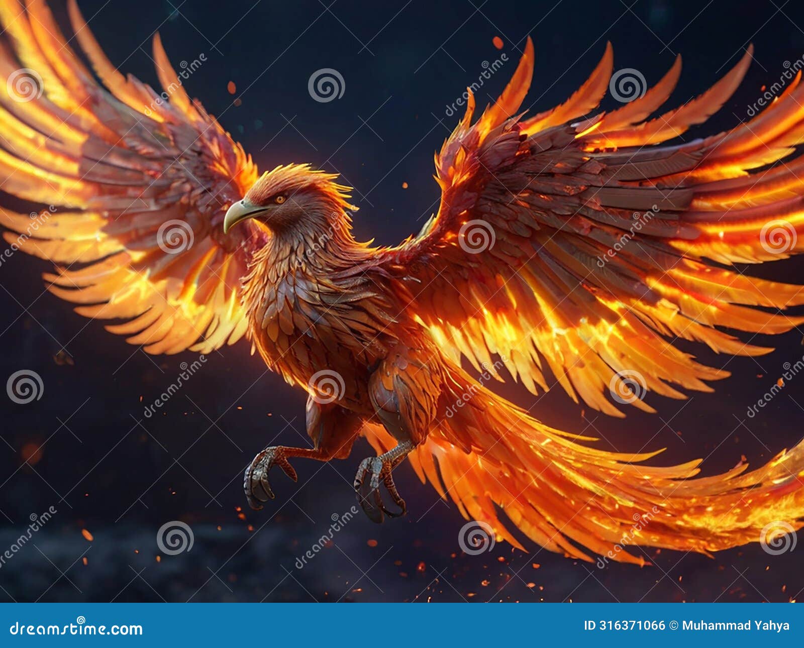 Phoenix Bird with Flaming Wings and Tail Stock Illustration ...