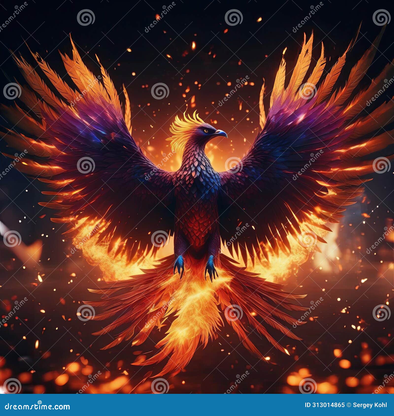 Phoenix Bird Reborn from Fire. Stock Illustration - Illustration of ...