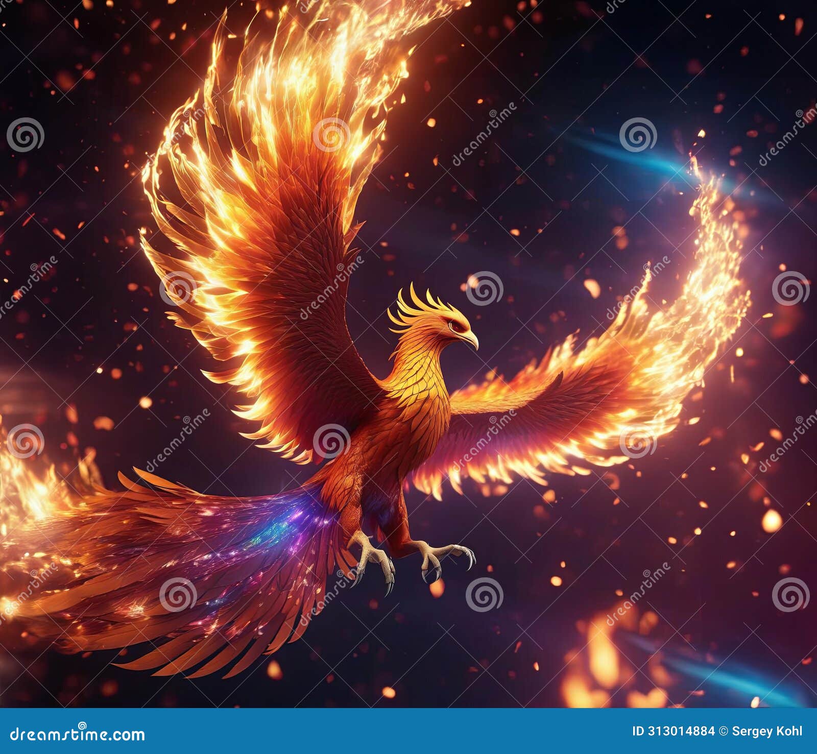 Phoenix Bird Reborn from Fire. Stock Illustration - Illustration of ...