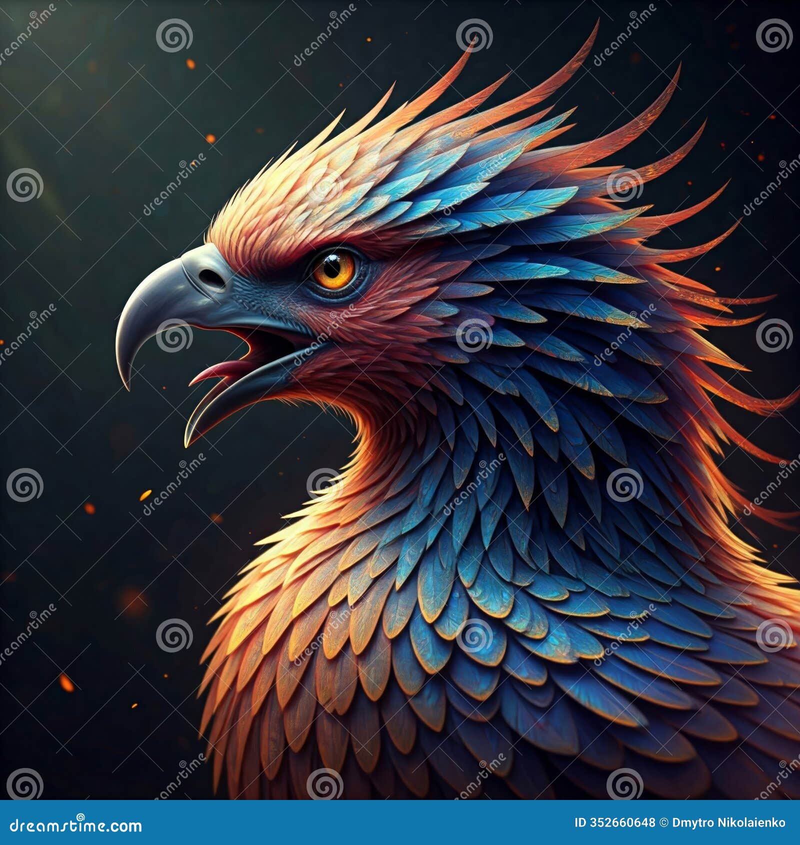 Phoenix Bird Side View: Mythical Firebird in Profile Stock Illustration ...