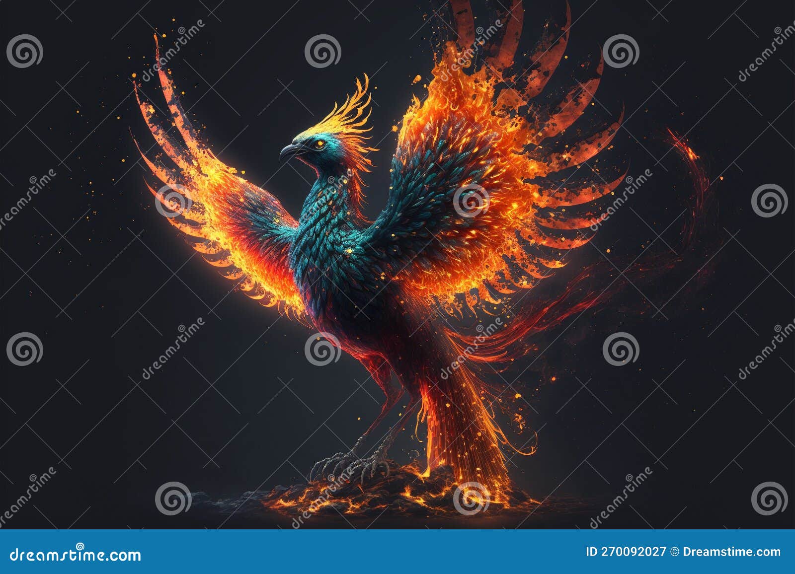 Phoenix Bird with Wings on Fire. Mythological Folklore Spiritual ...