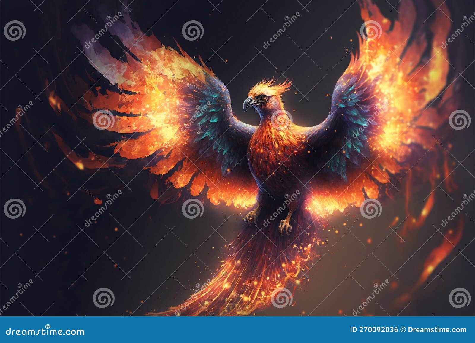 Phoenix Bird with Wings on Fire. Mythological Folklore Spiritual ...