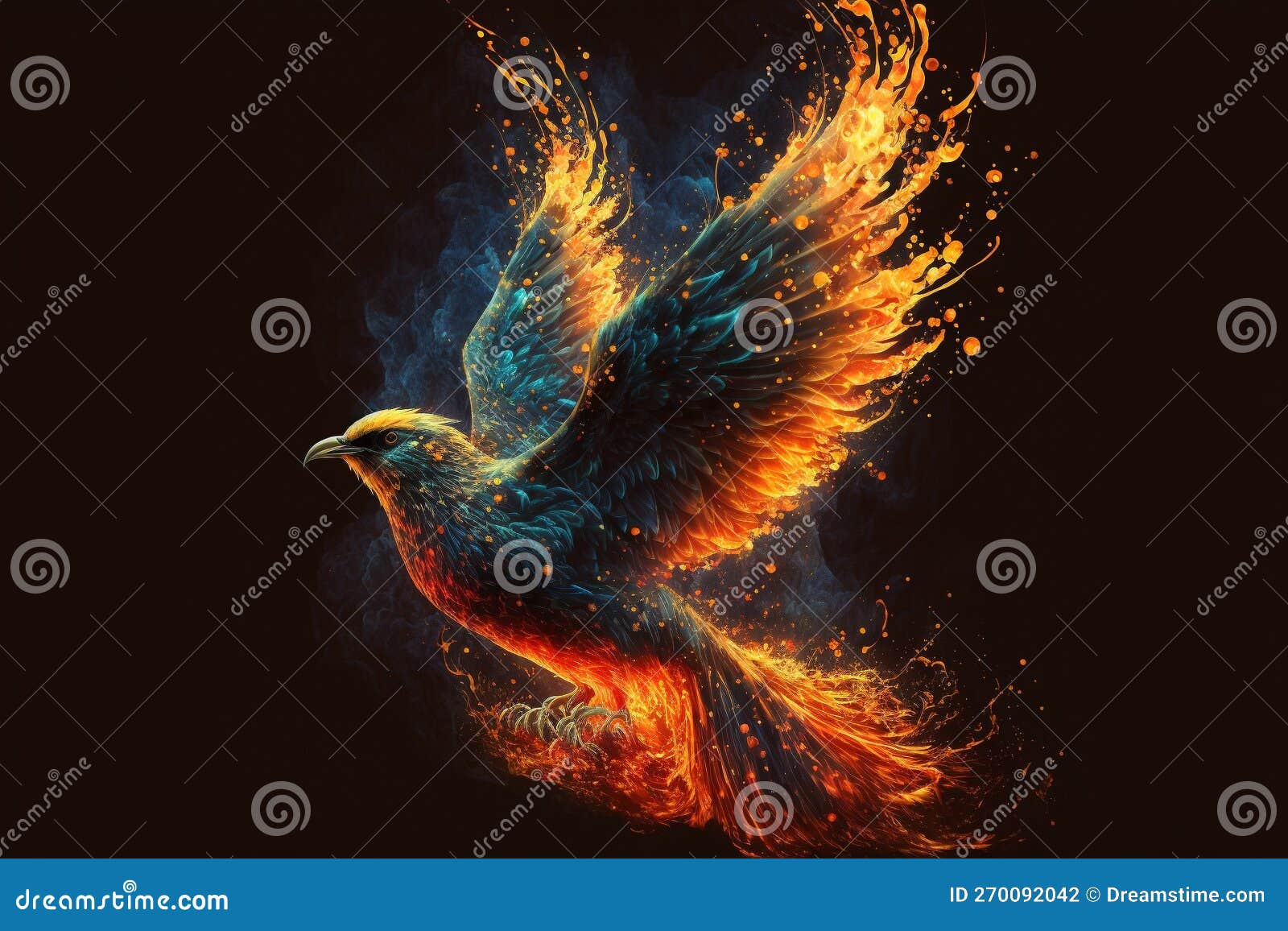 Phoenix Bird with Wings on Fire. Mythological Folklore Spiritual ...