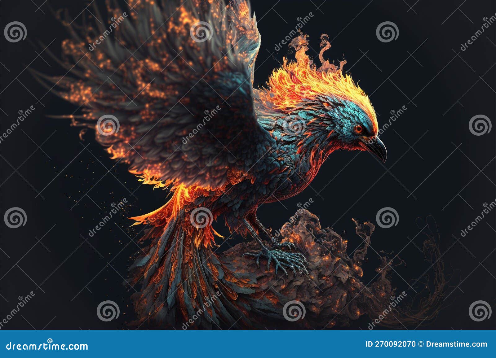 Phoenix Bird with Wings on Fire. Mythological Folklore Spiritual ...