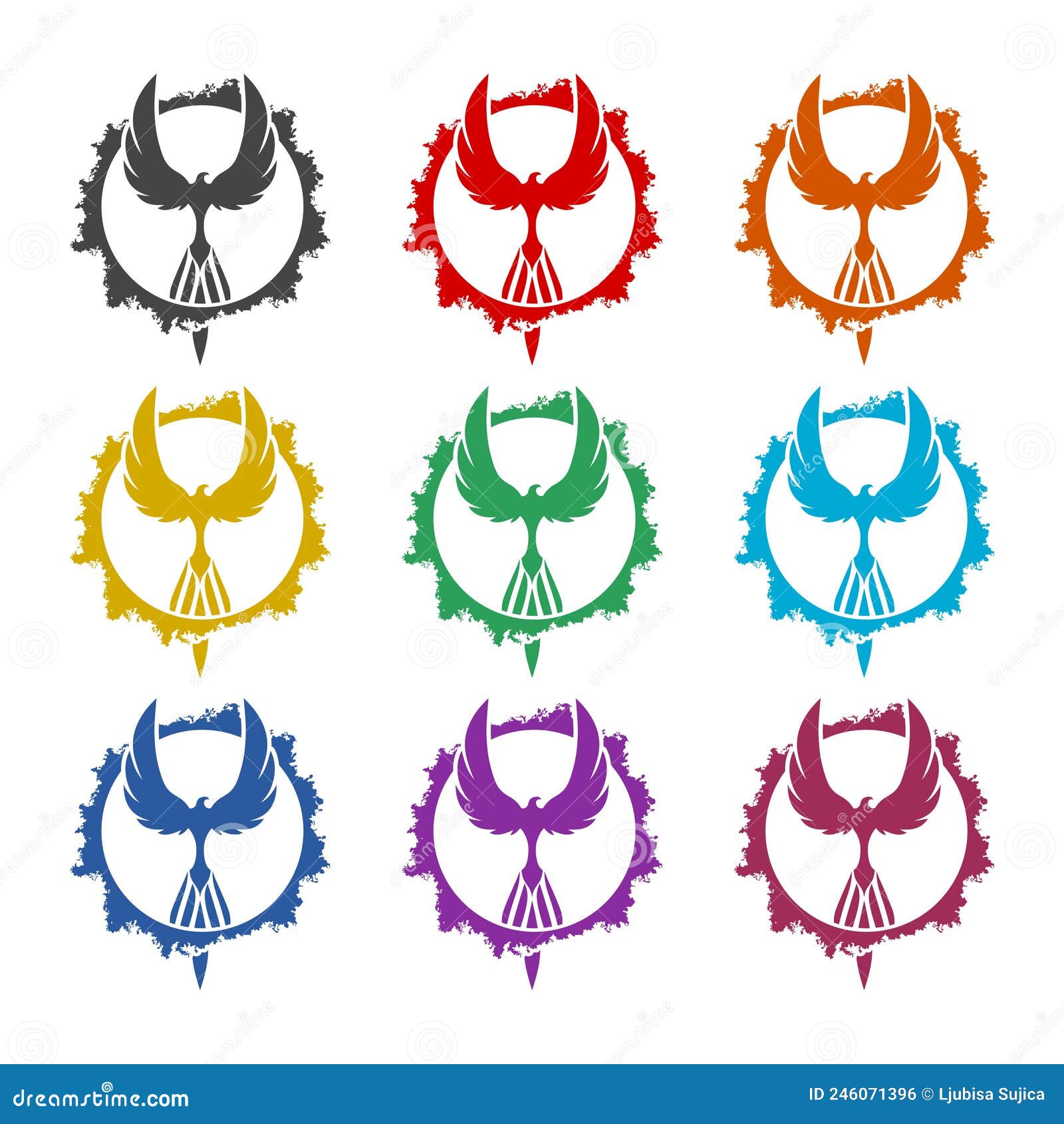 Phoenix Circle Logo Design Color Set Stock Vector - Illustration of ...