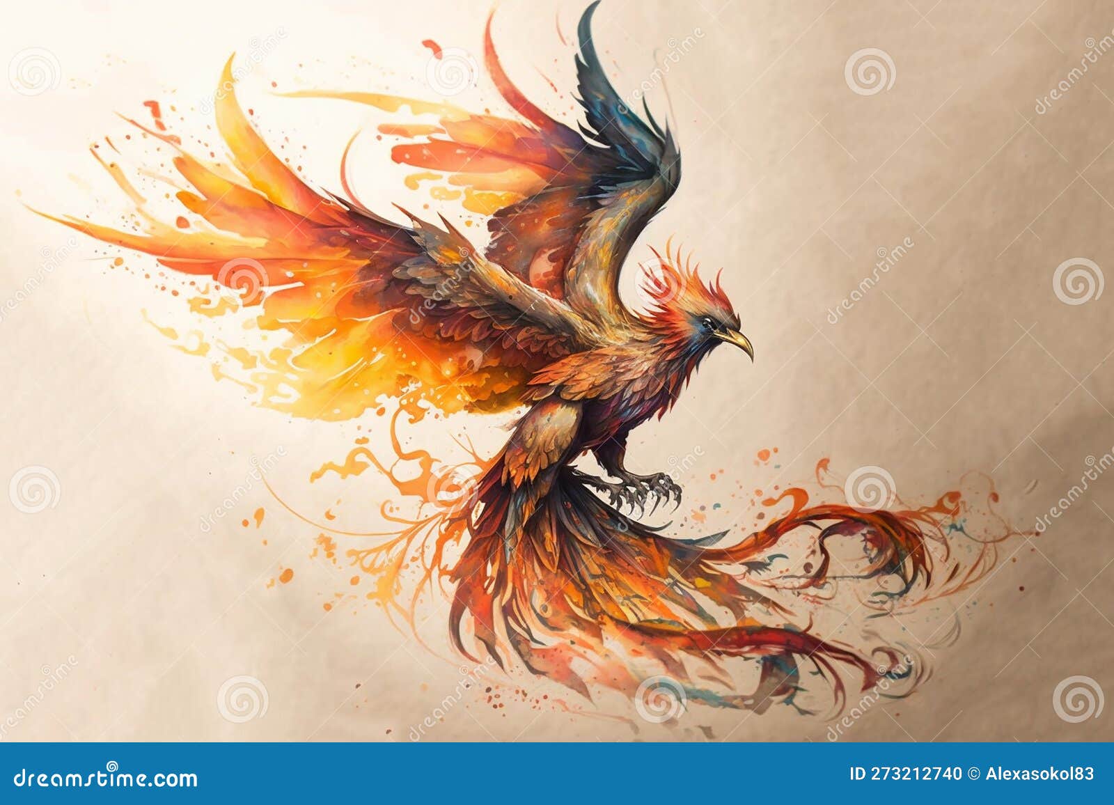 Phoenix Comes Out of Fire Drawing with Bit of Watercolour Stock ...