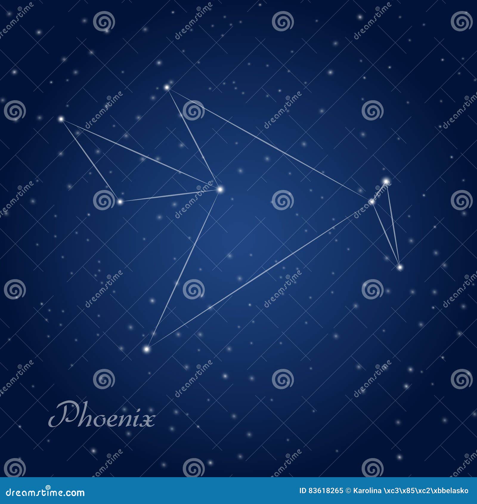 Phoenix Constellation. Bright Yellow Stars In The Night Sky. A Cluster ...