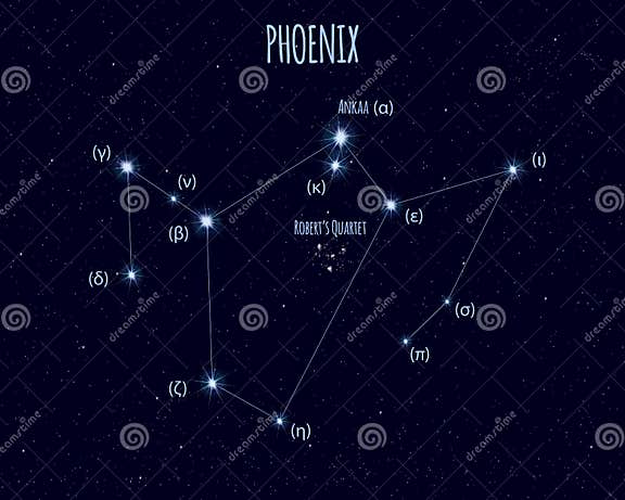 Phoenix Constellation, Vector Illustration with the Names of Basic ...