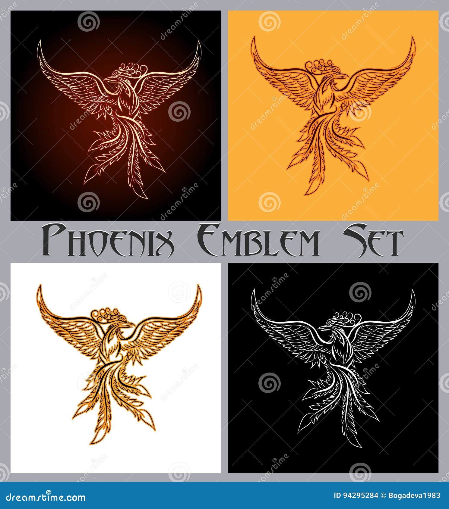 Phoenix Emblem set stock vector. Illustration of freedom - 94295284