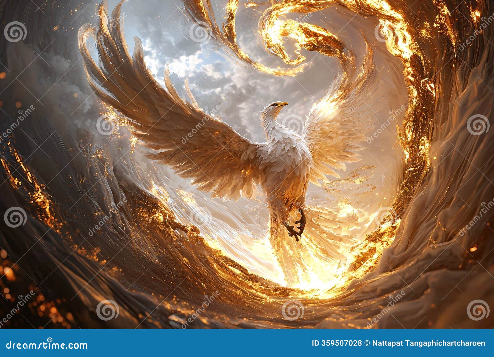 A Phoenix Emerging from a Golden Spiral, Symbolizing Transformation and ...